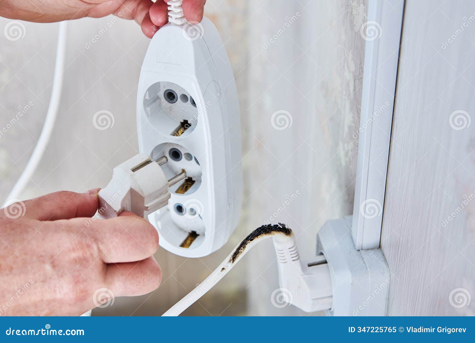 Burnt Extension Cord with Plug Still Connected To Outlet. Stock Image ...