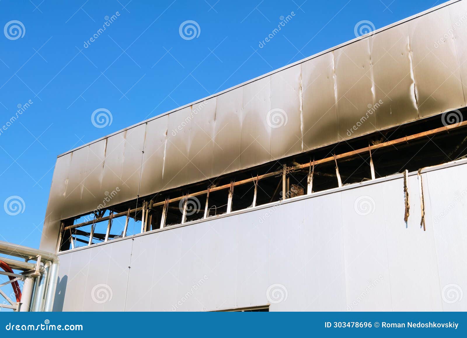 Burnt Facade of an Industrial Workshop Building after a Fire Stock ...