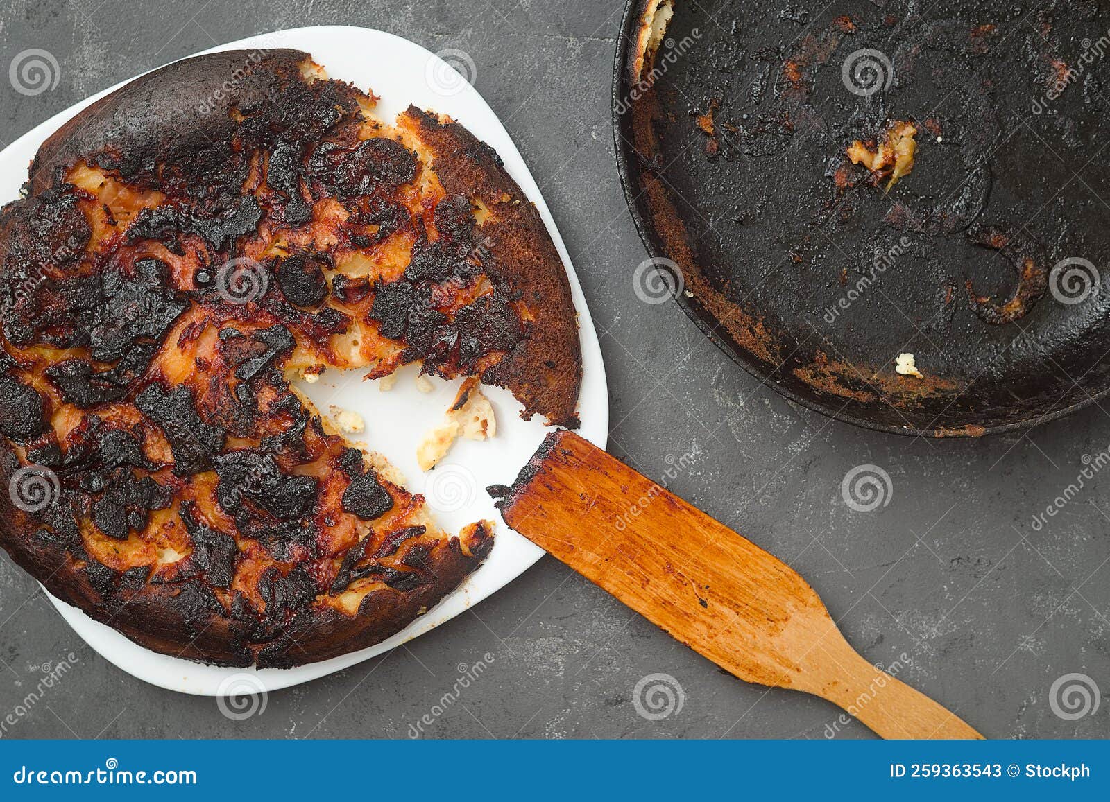Burnt Food. Carcinogen. Plate and Pan with Leftovers from Dinner. Stock ...