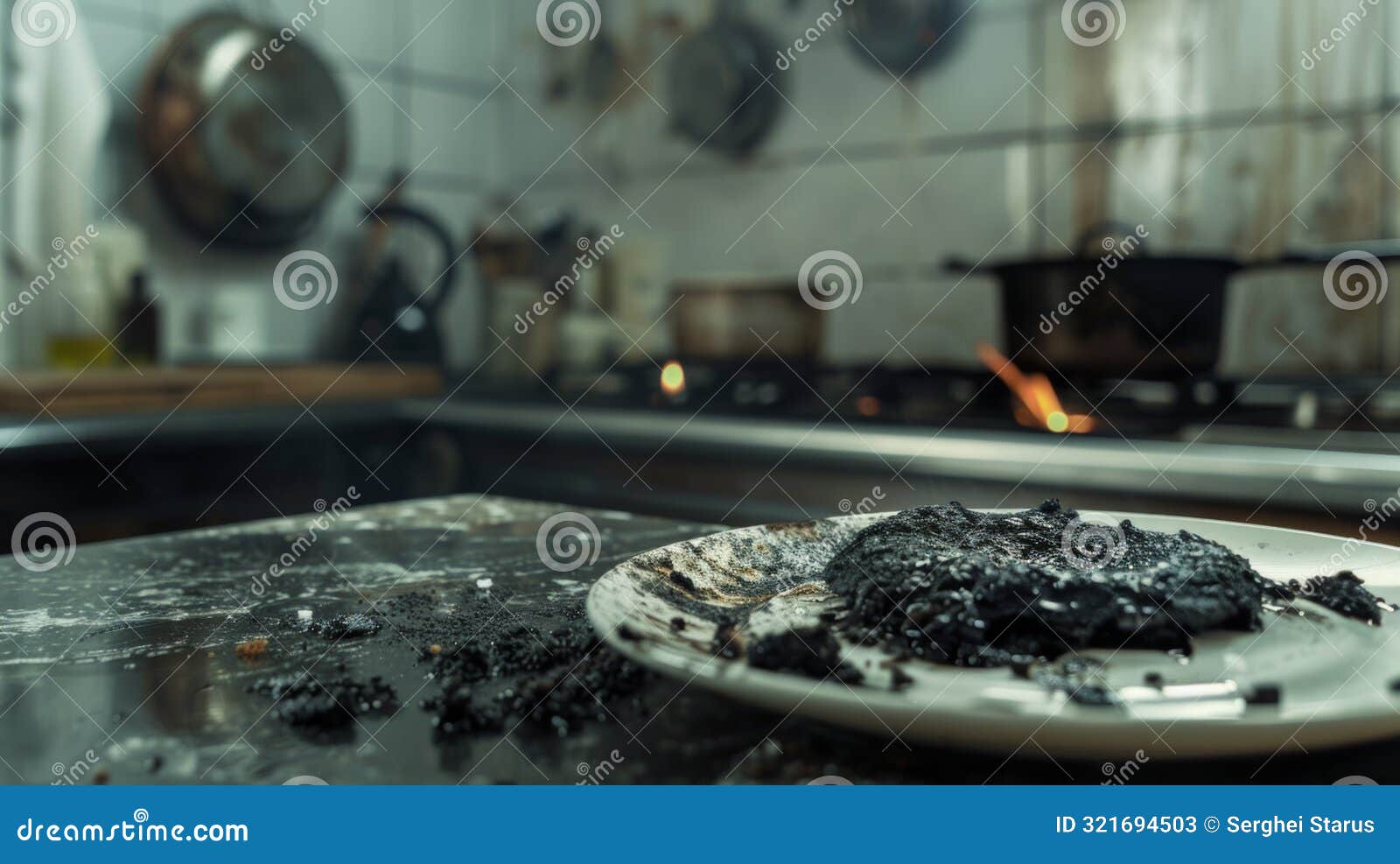 A Burnt Food on a Plate in the Kitchen of an Apartment, AI Stock Image ...