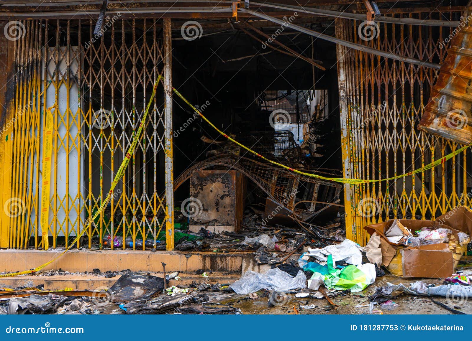Burnt Grocery Store. Fire in the Building Editorial Stock Photo - Image ...