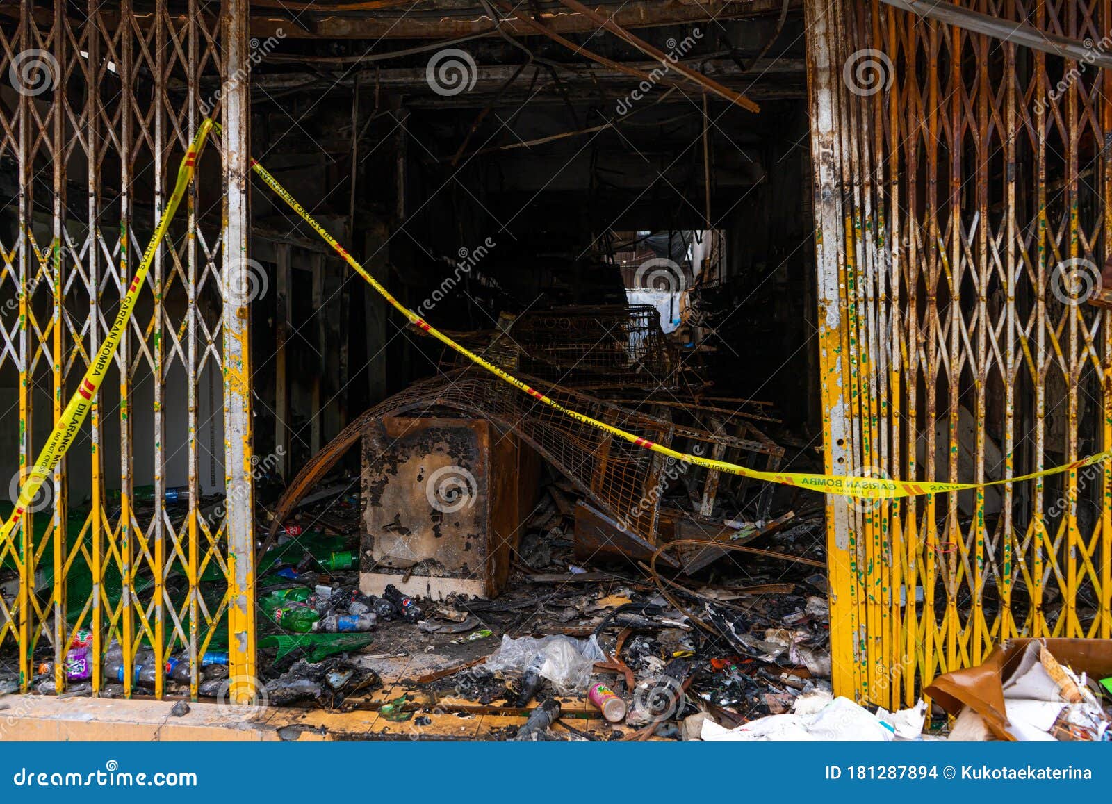 Burnt Grocery Store. Fire in the Building Stock Photo - Image of ...