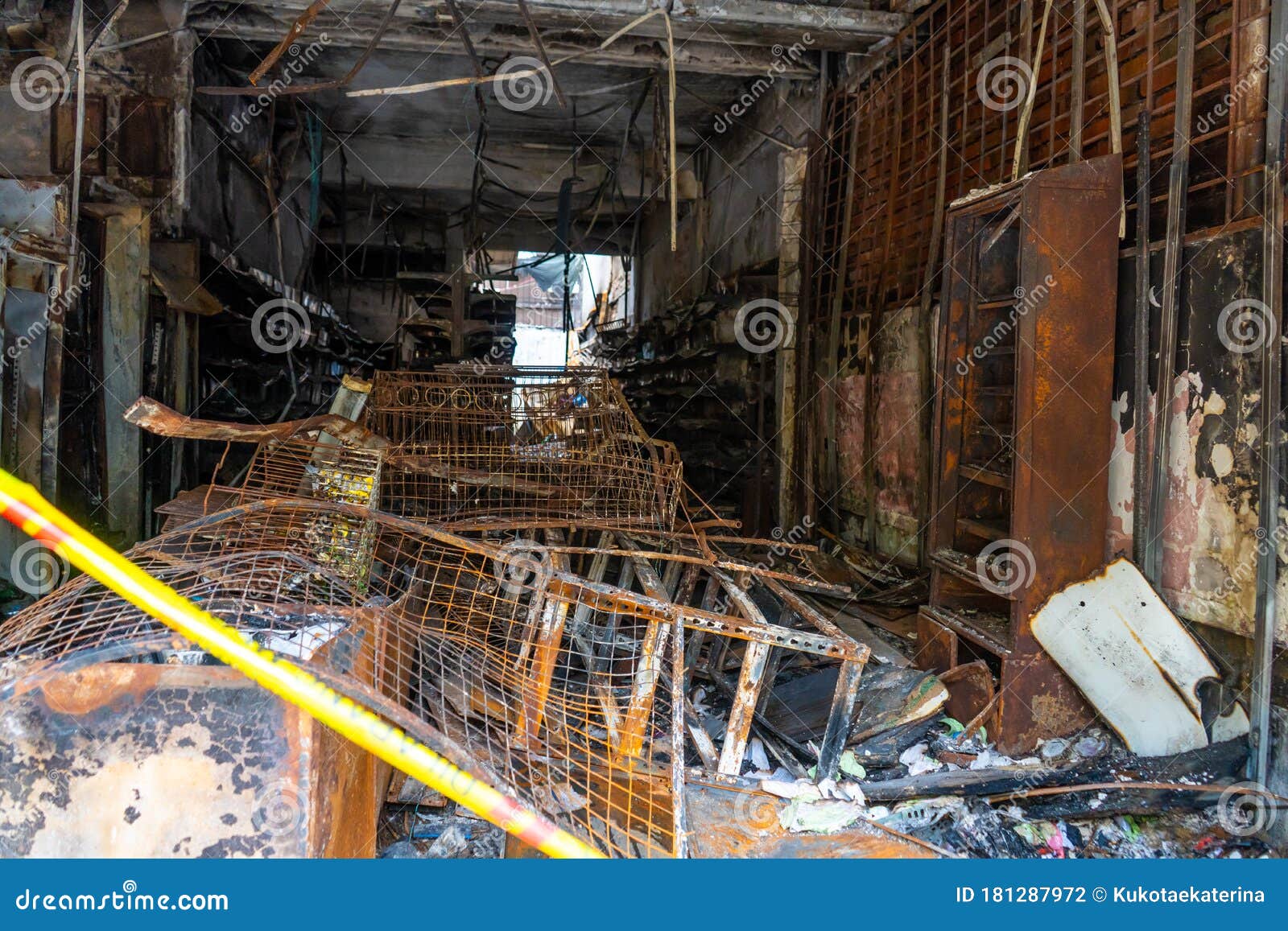 Burnt Grocery Store. Fire in the Building Stock Photo - Image of ...
