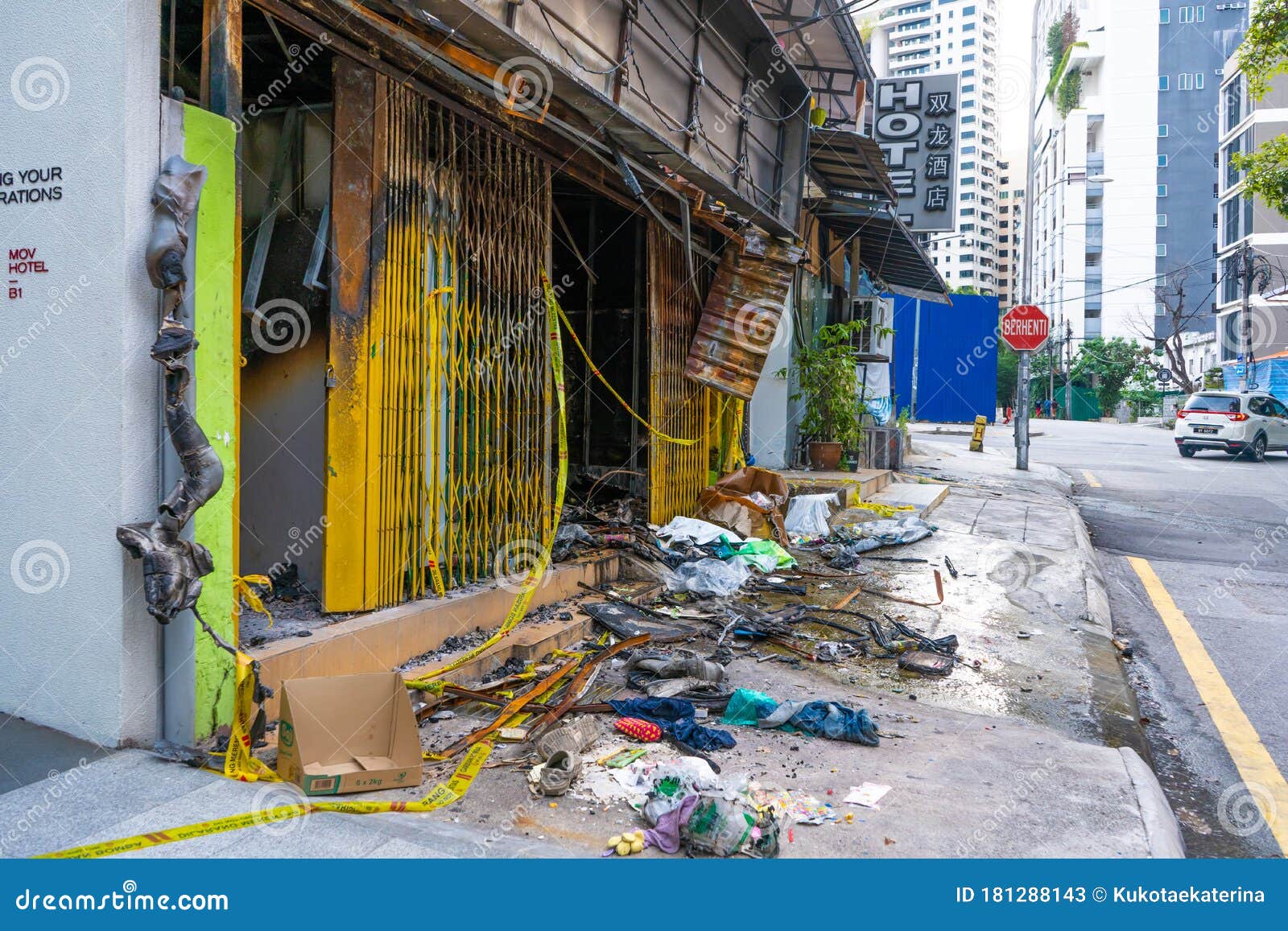 Burnt Grocery Store. Fire in the Building Editorial Stock Photo - Image ...