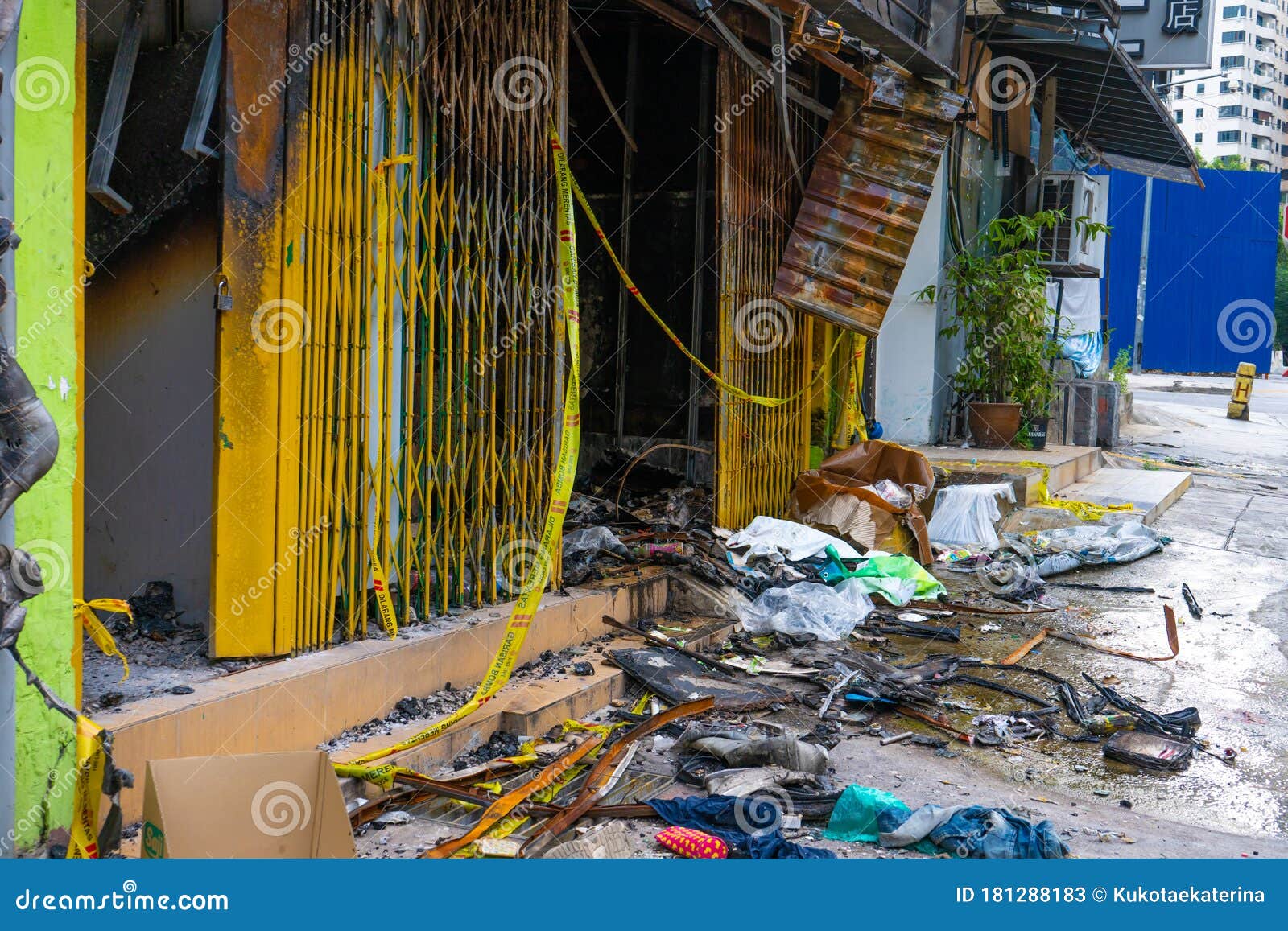 Burnt Grocery Store. Fire in the Building Editorial Stock Photo - Image ...