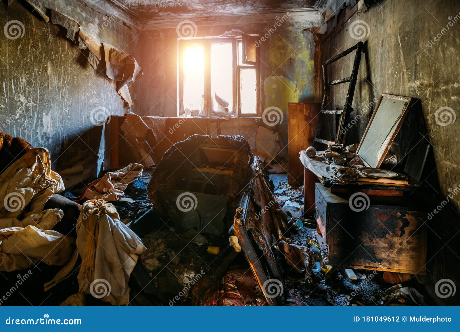 Burnt House Interior. Burned Room In Industrial Building, Charred ...