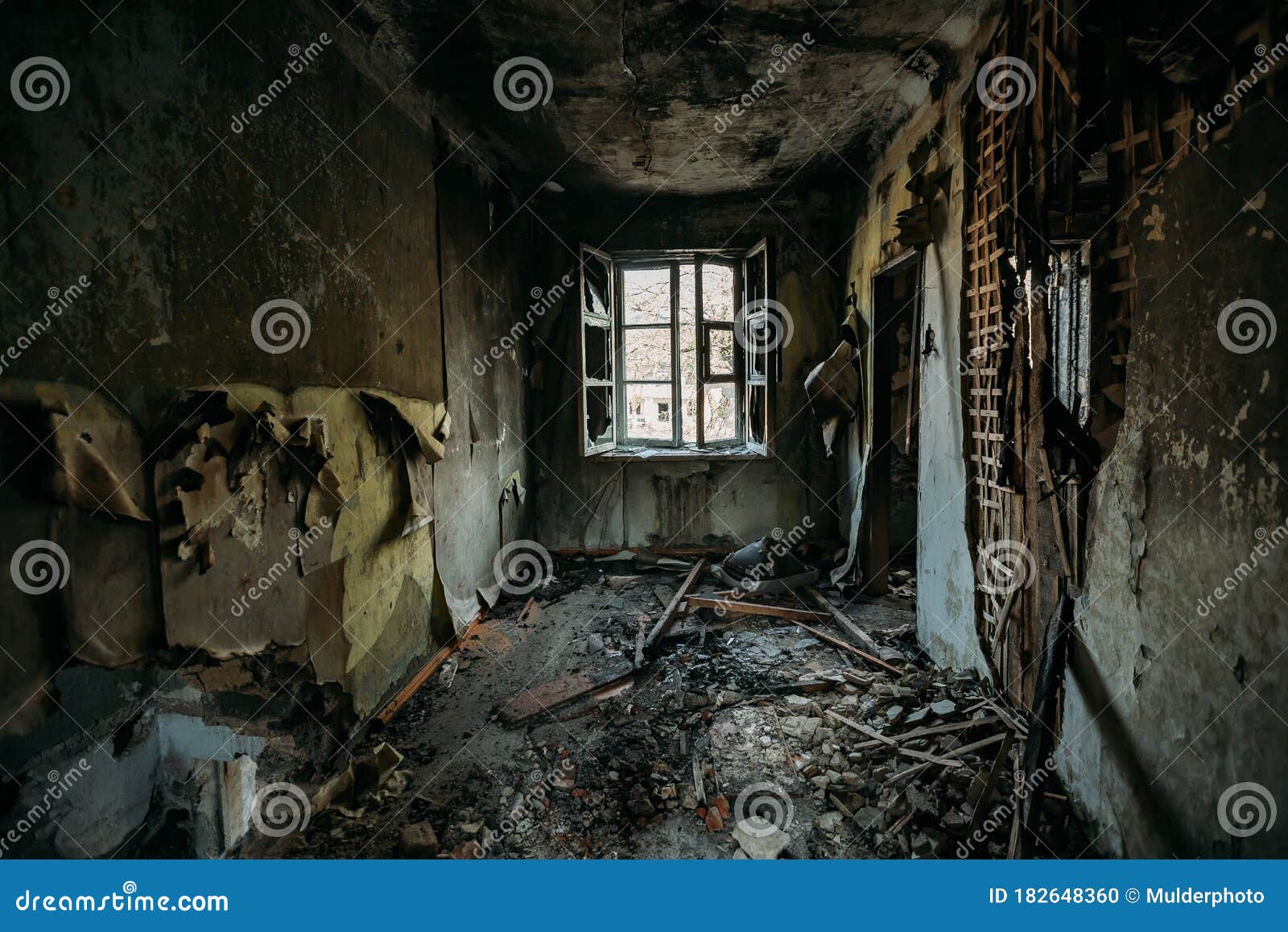 Burnt House Interior. Consequences of Fire Concept Stock Photo - Image ...