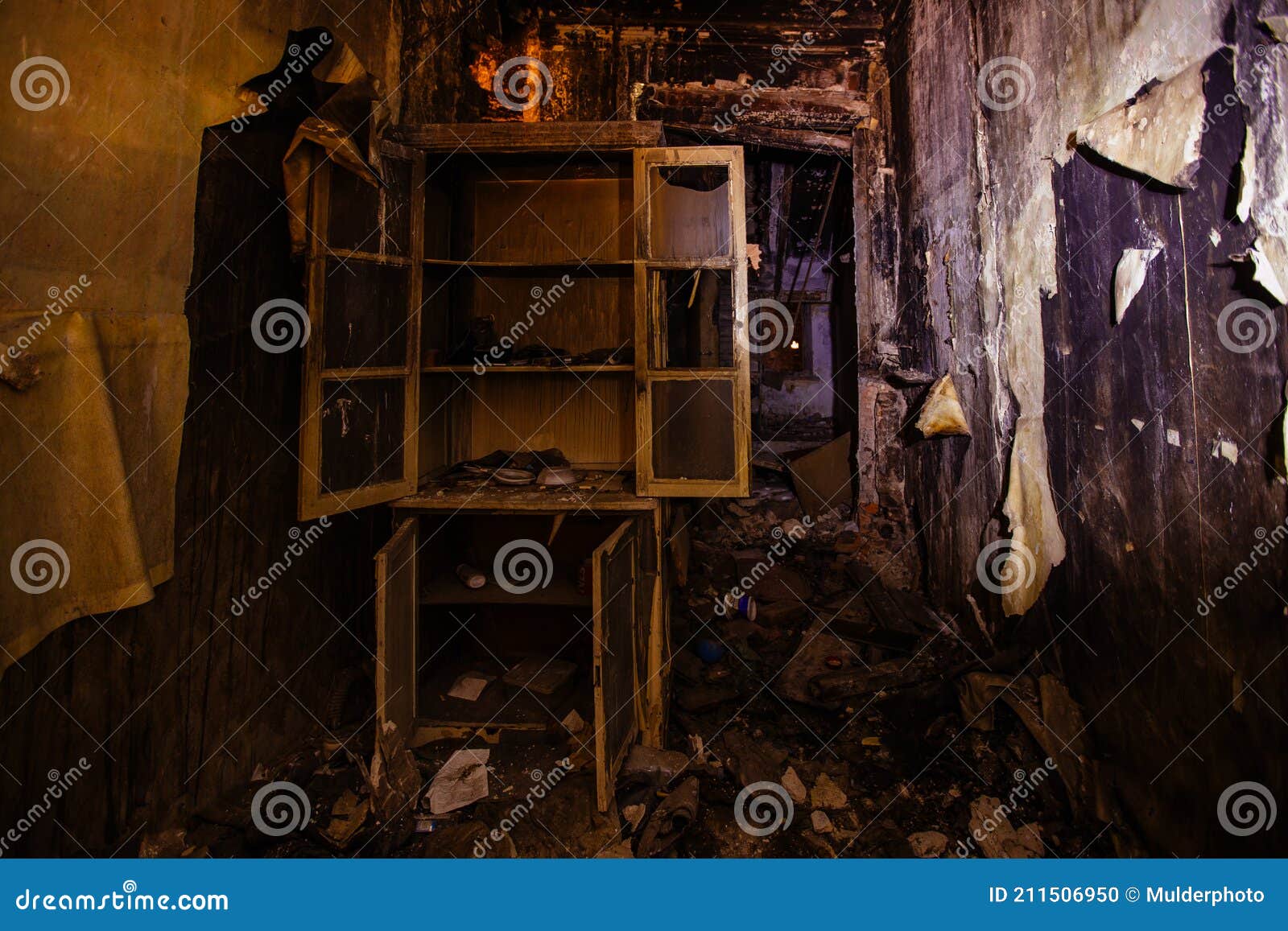 Burnt House Interior. Consequences of Fire Concept Stock Photo - Image ...