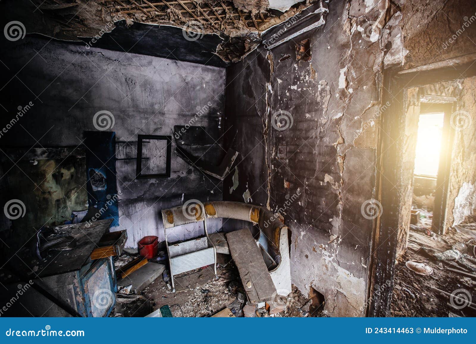 Burnt House Interior. Consequences of Fire or War Stock Image - Image ...