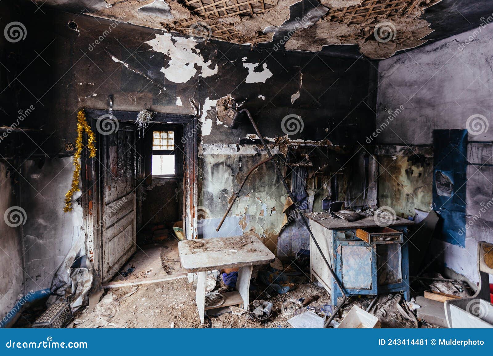 Burnt House Interior. Consequences of Fire or War Stock Image - Image ...