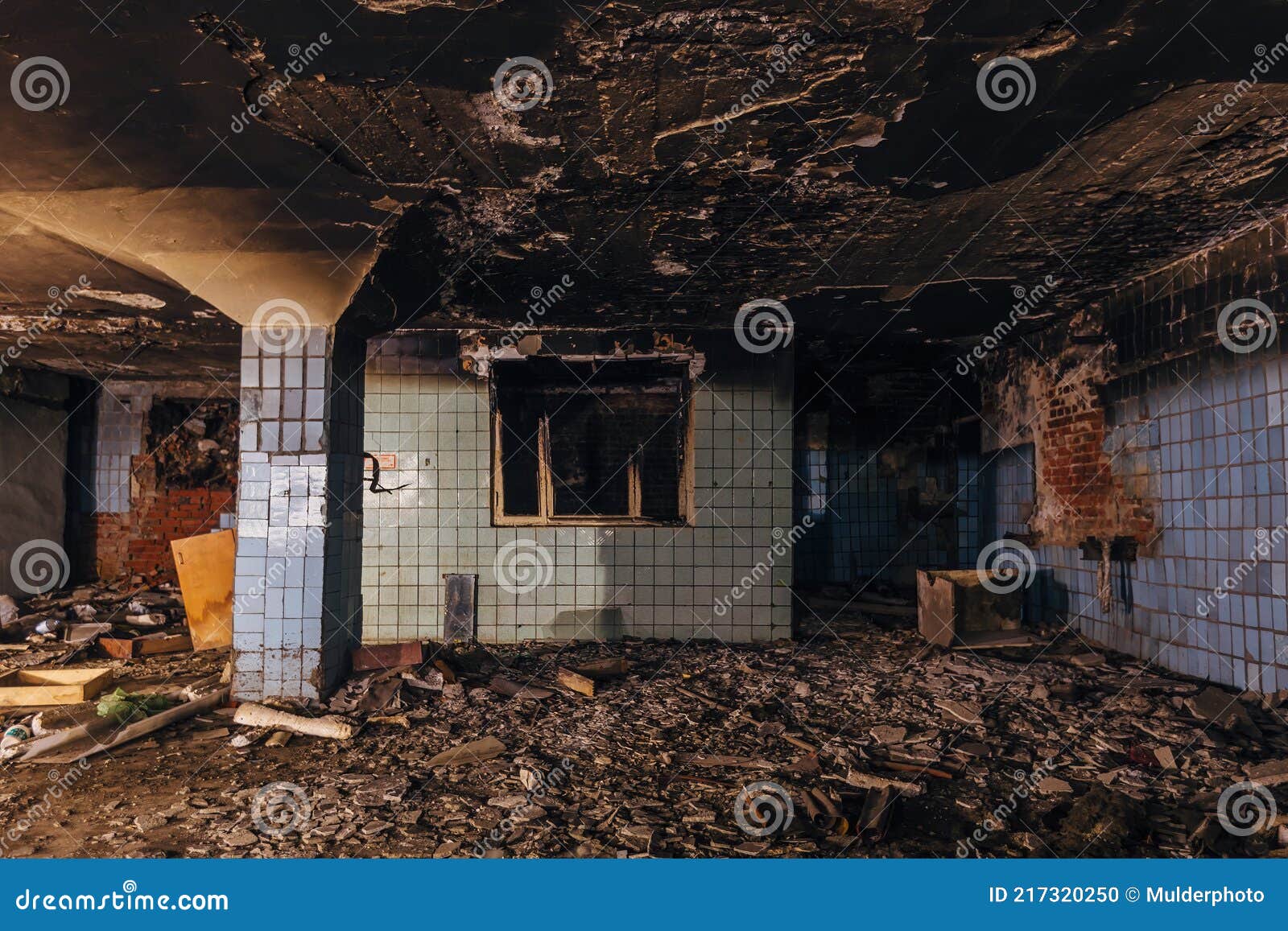 Burnt Interior of Industrial Building. Consequences of Fire Stock Photo ...