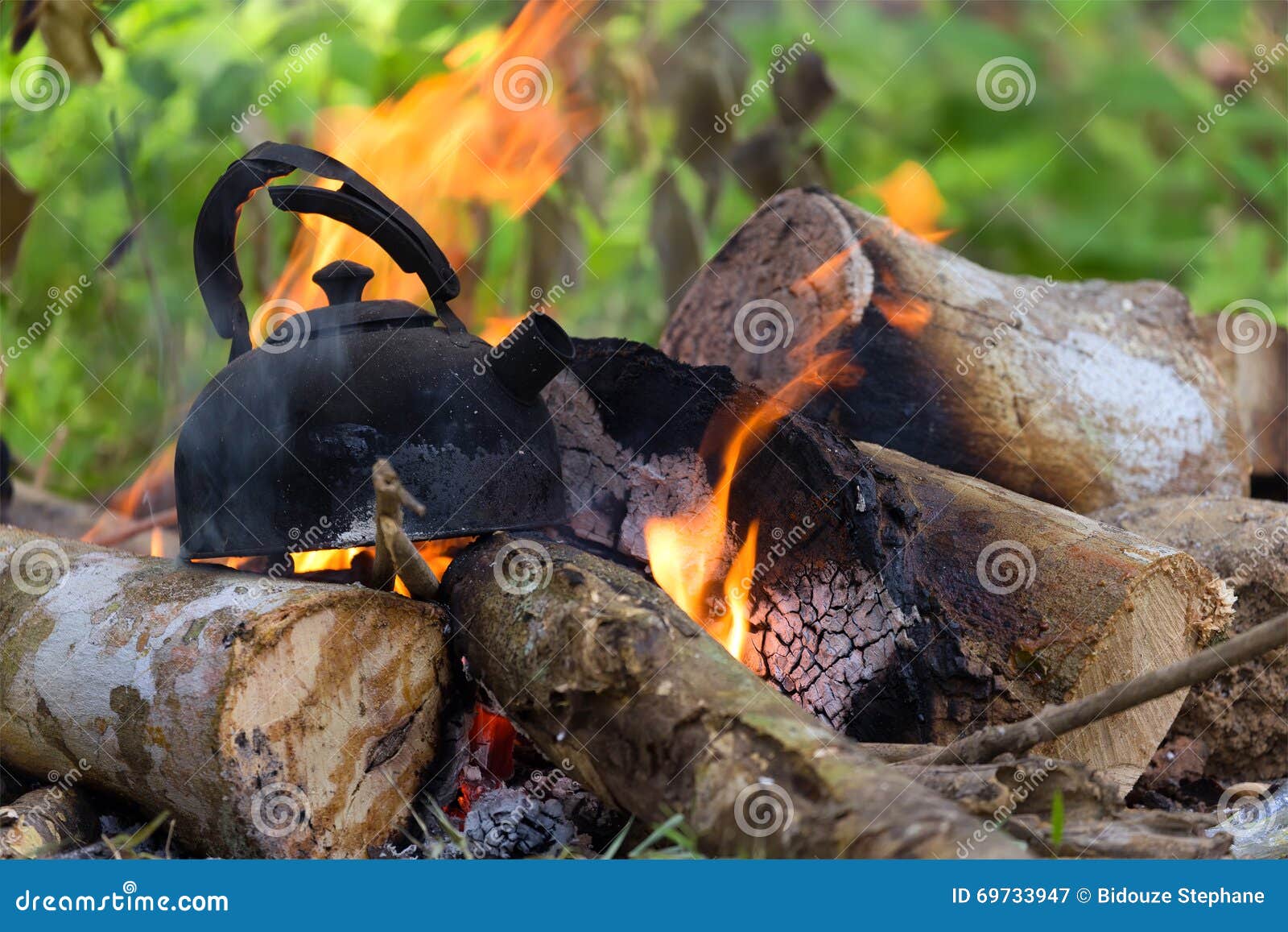 Burnt kettle on campfire stock image. Image of boiling - 69733947