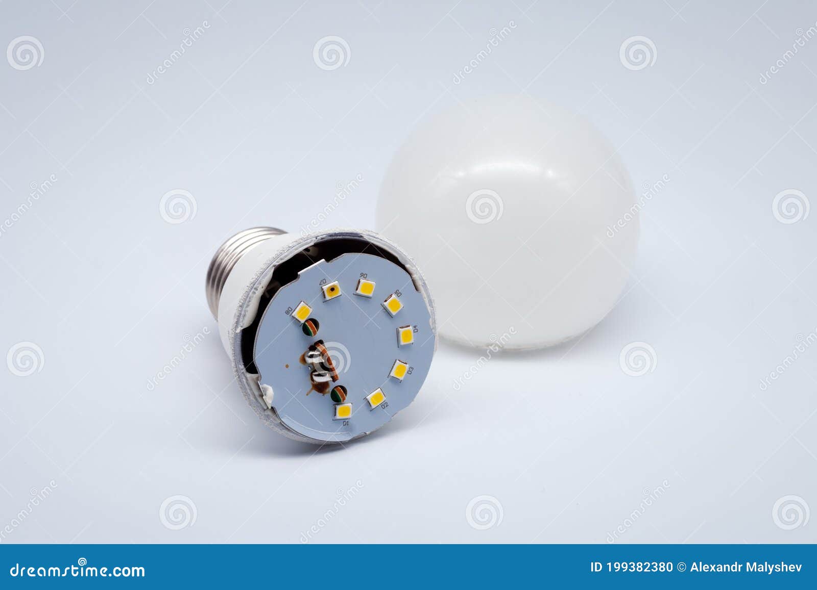 Burnt LED in the lamp stock photo. Image of board, burnt - 199382380