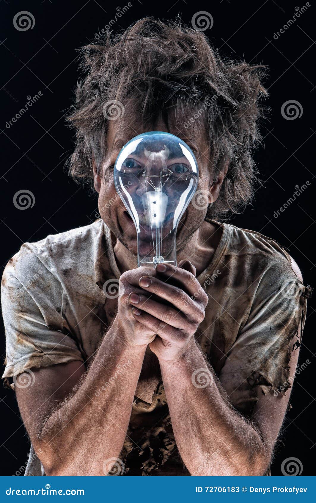 Burnt man with light bulb stock image. Image of concept - 72706183