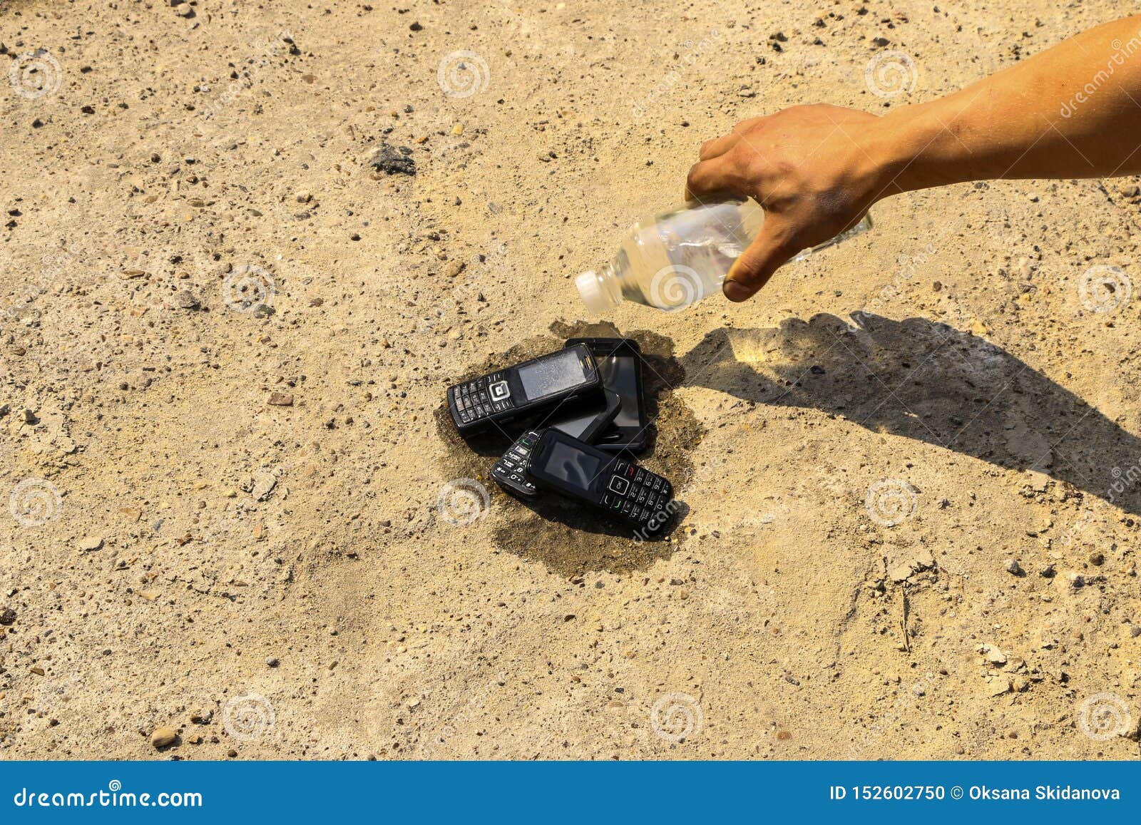Burnt Mobile Phones on Textural Concrete Background. Concept: Danger of ...