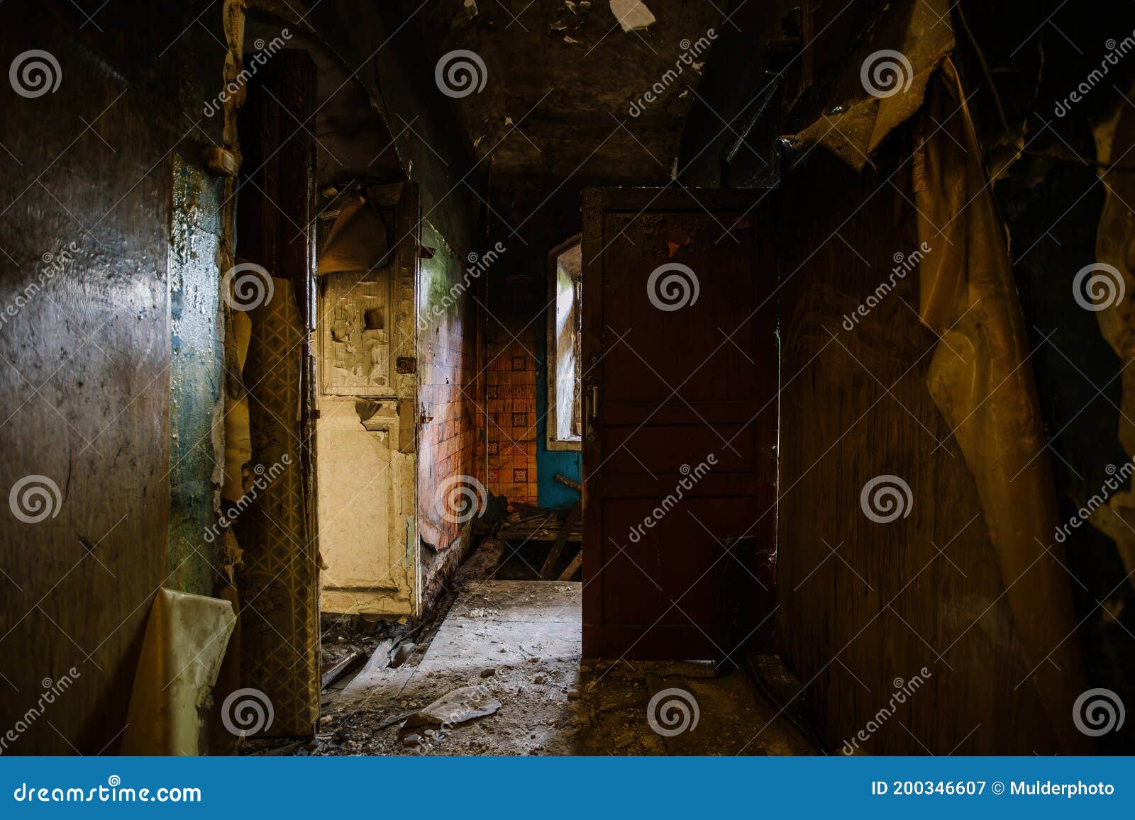 Burnt Old House Interior. Consequences of Fire Stock Image - Image of ...