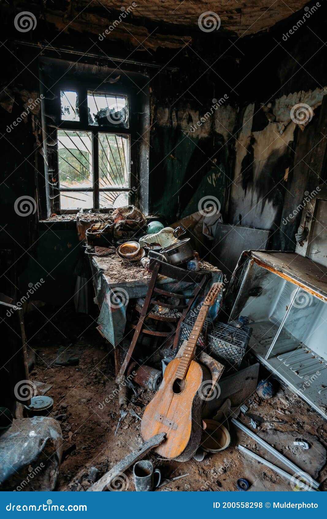 Burnt Old House Interior. Consequences of Fire Stock Photo - Image of ...