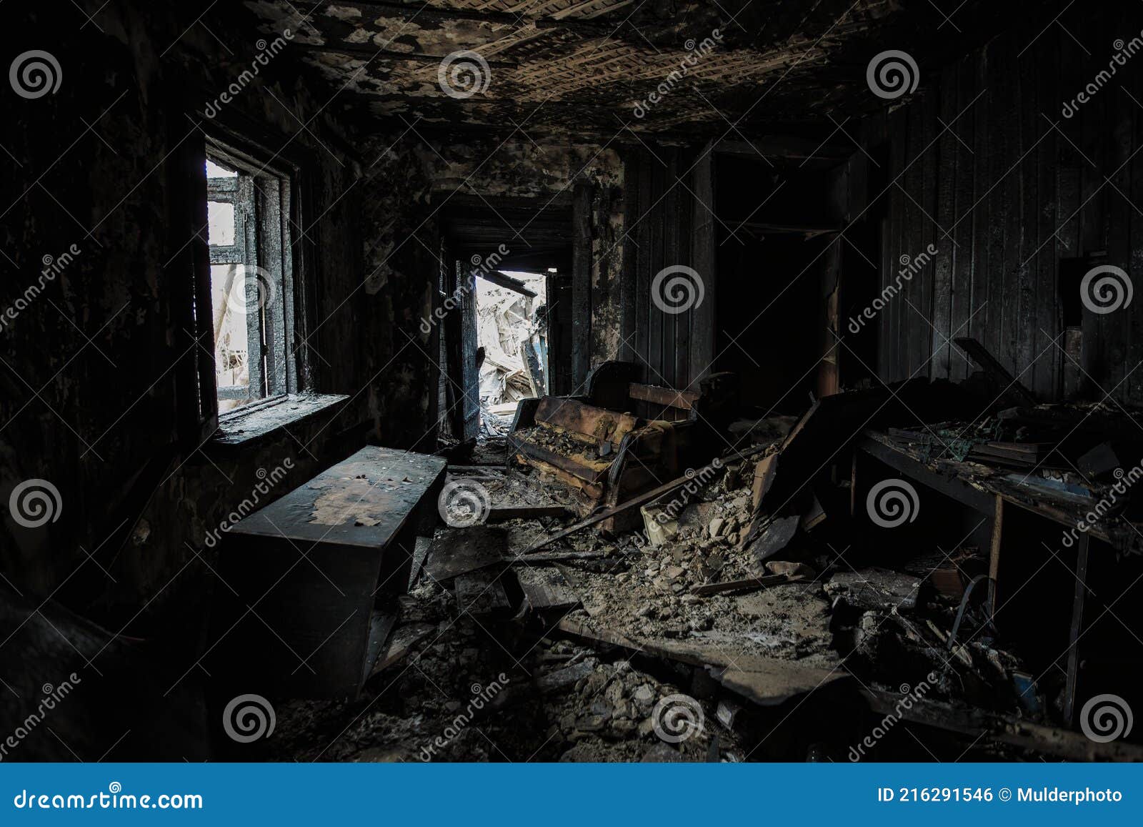 Burnt Old House Interior. Consequences of Fire Stock Photo - Image of ...