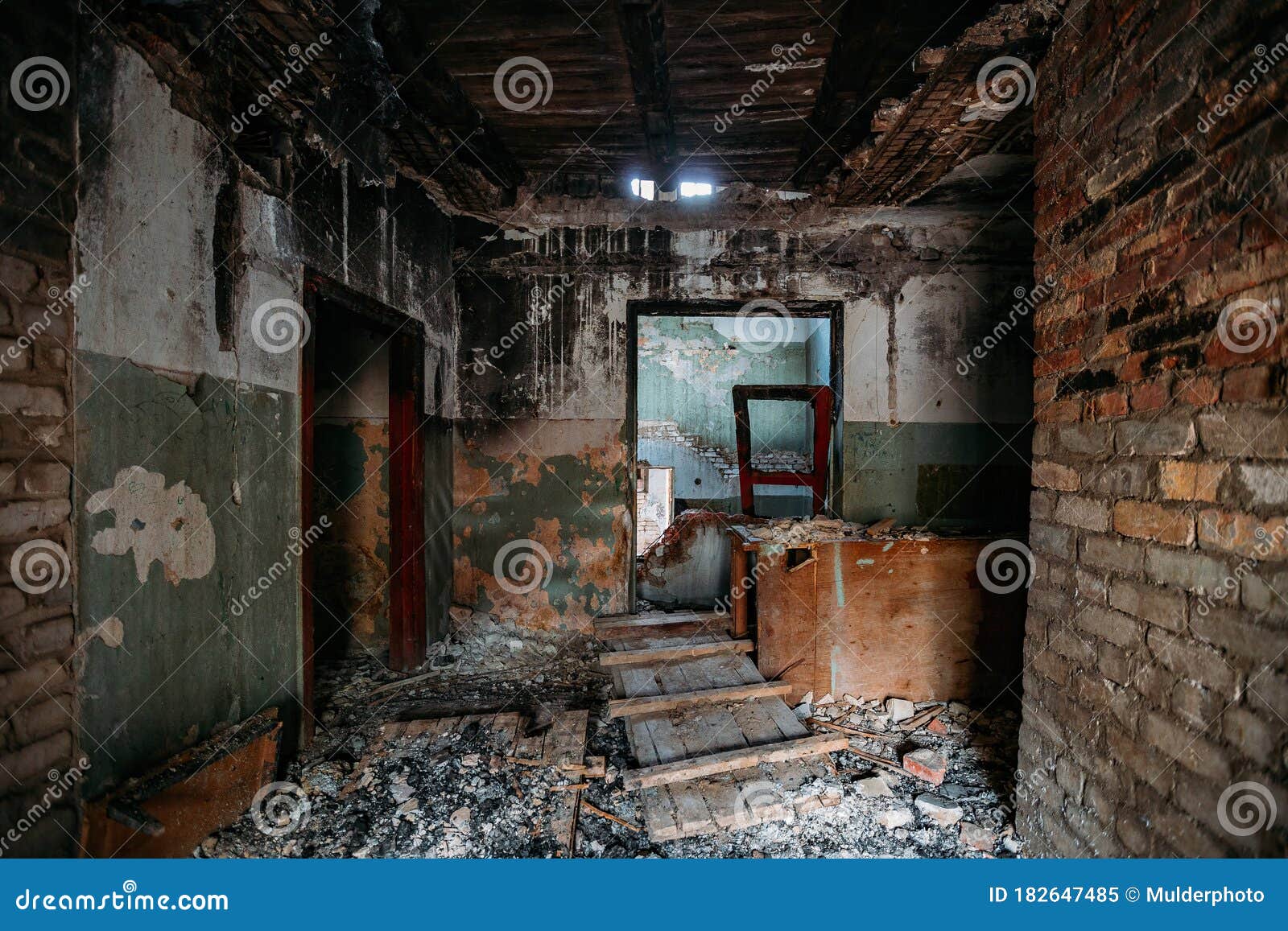 Burnt Old House Interior. Consequences of Fire Stock Image - Image of ...