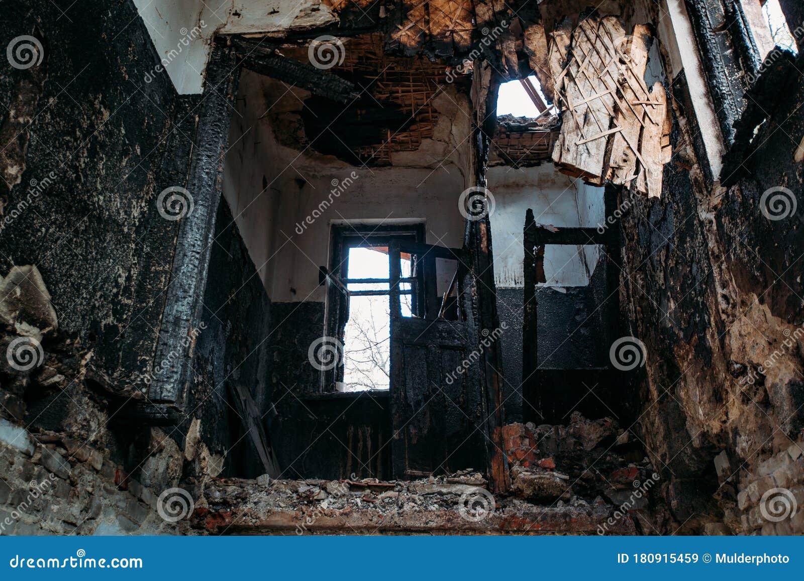 Burnt Old House Interior. Consequences of Fire Stock Image - Image of ...