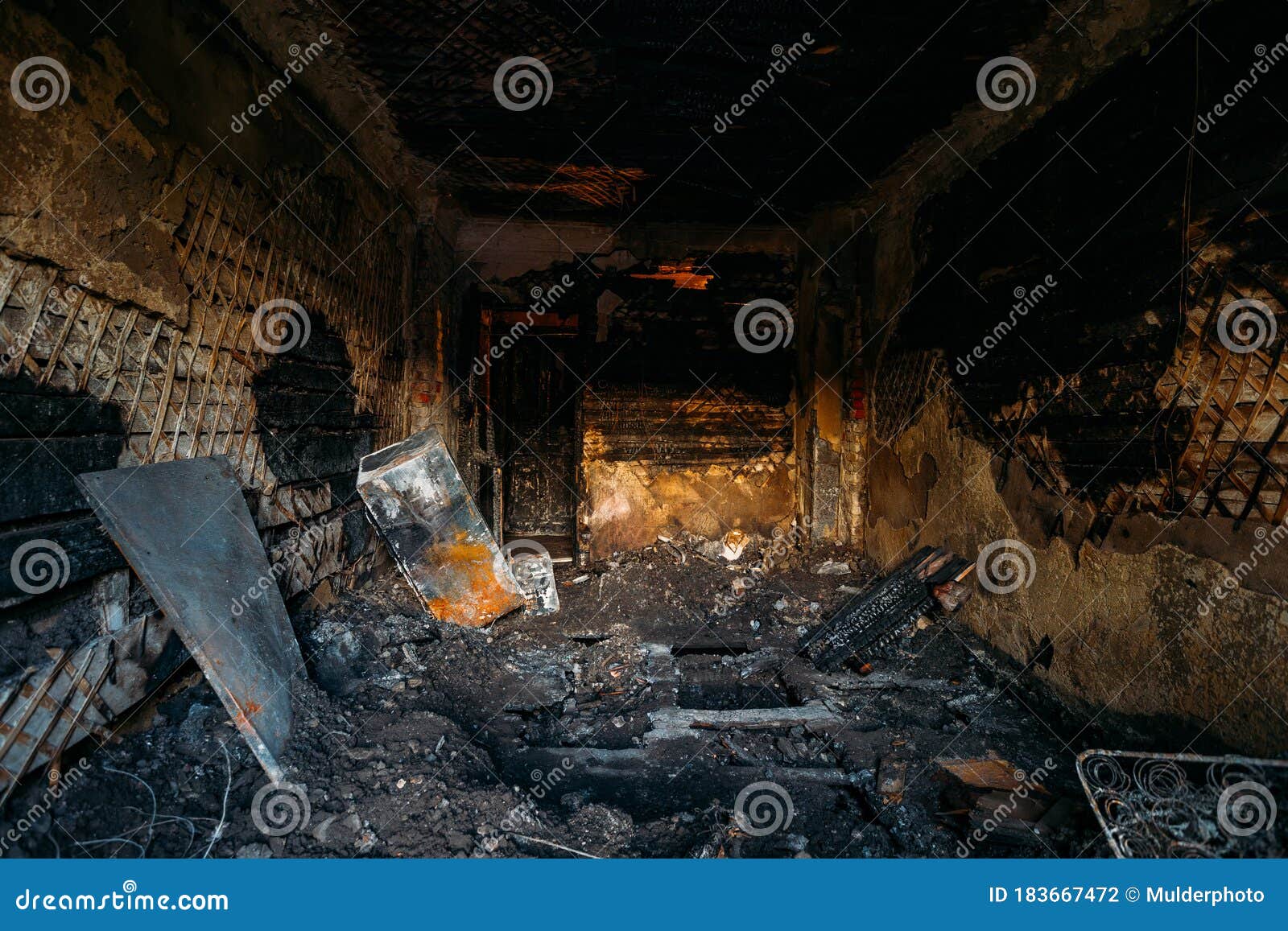 Burnt Old House Interior. Consequences of Fire Stock Photo - Image of ...