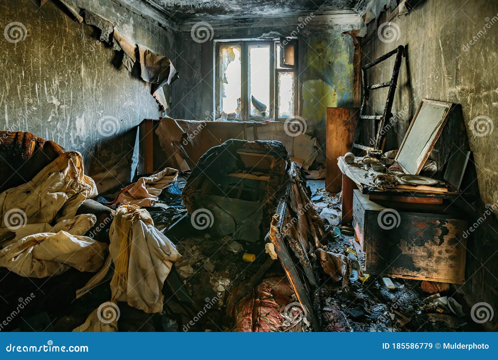 Burnt and Collapsed Old House Interior. Consequences of Fire Stock ...