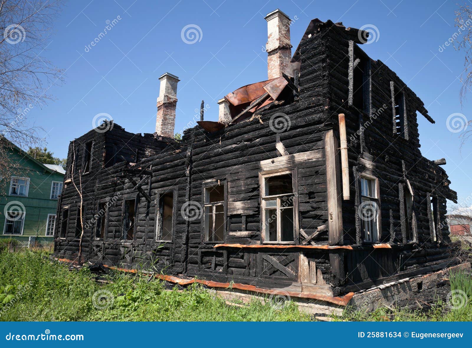 Burnt old wooden building stock photo. Image of charred - 25881634