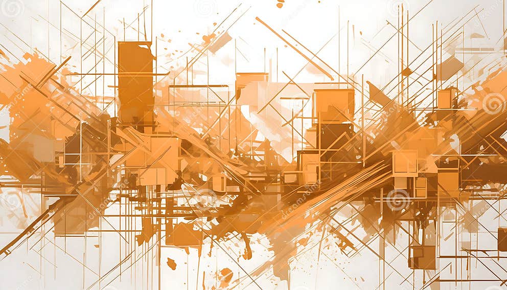 Burnt Orange, Abstract White Background with Brush Circle Patterns and ...