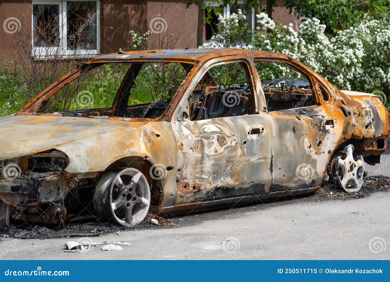Burnt Out Car Crash after Fire. Close-up. Stock Image - Image of close ...