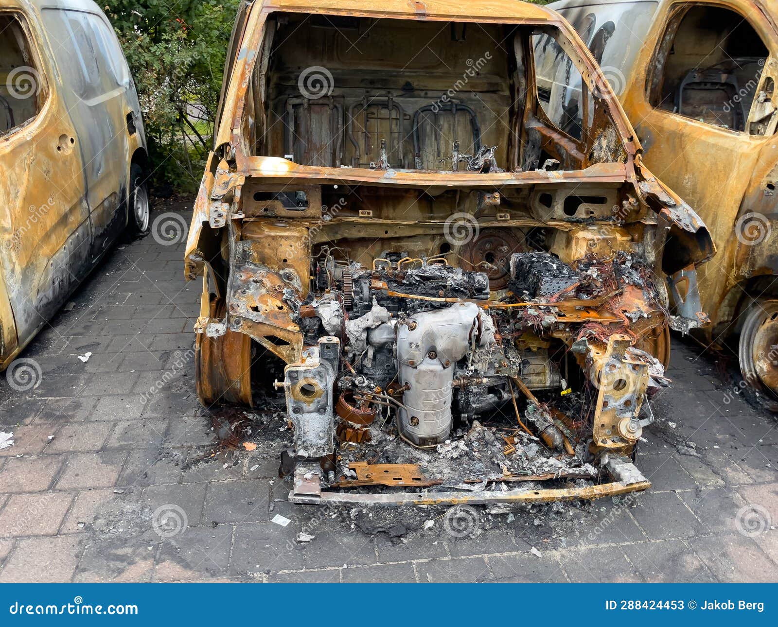 Burnt Out Cars in a Parking Space. Stock Image - Image of destroyed ...