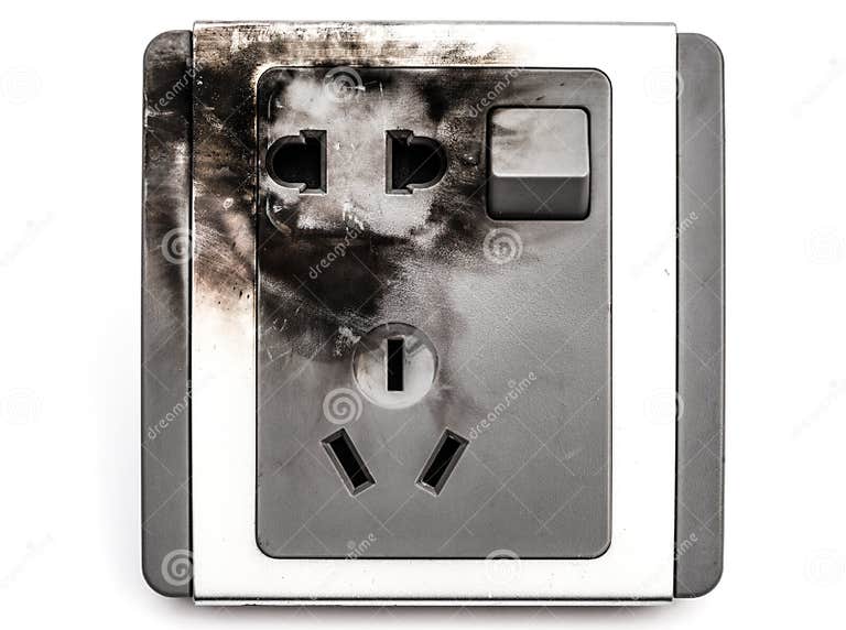Burnt Out Electric Socket Close Up on White Stock Photo - Image of ...