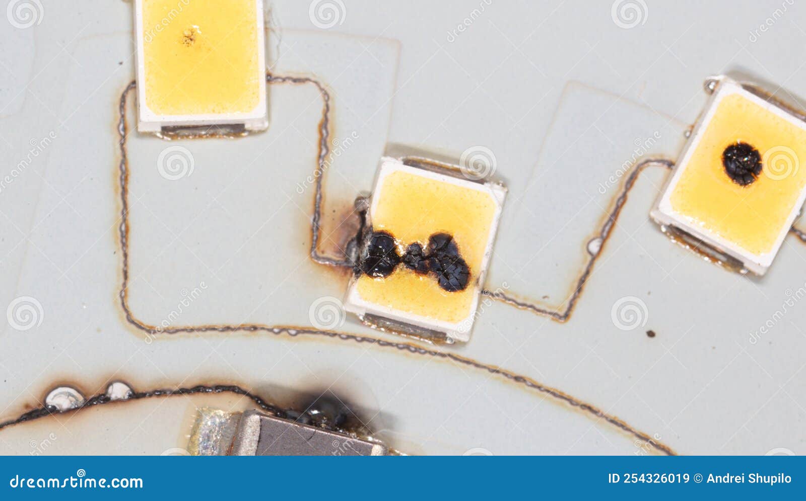 Burnt Out LEDs on a Disassembled LED Lamp. Stock Image - Image of ...