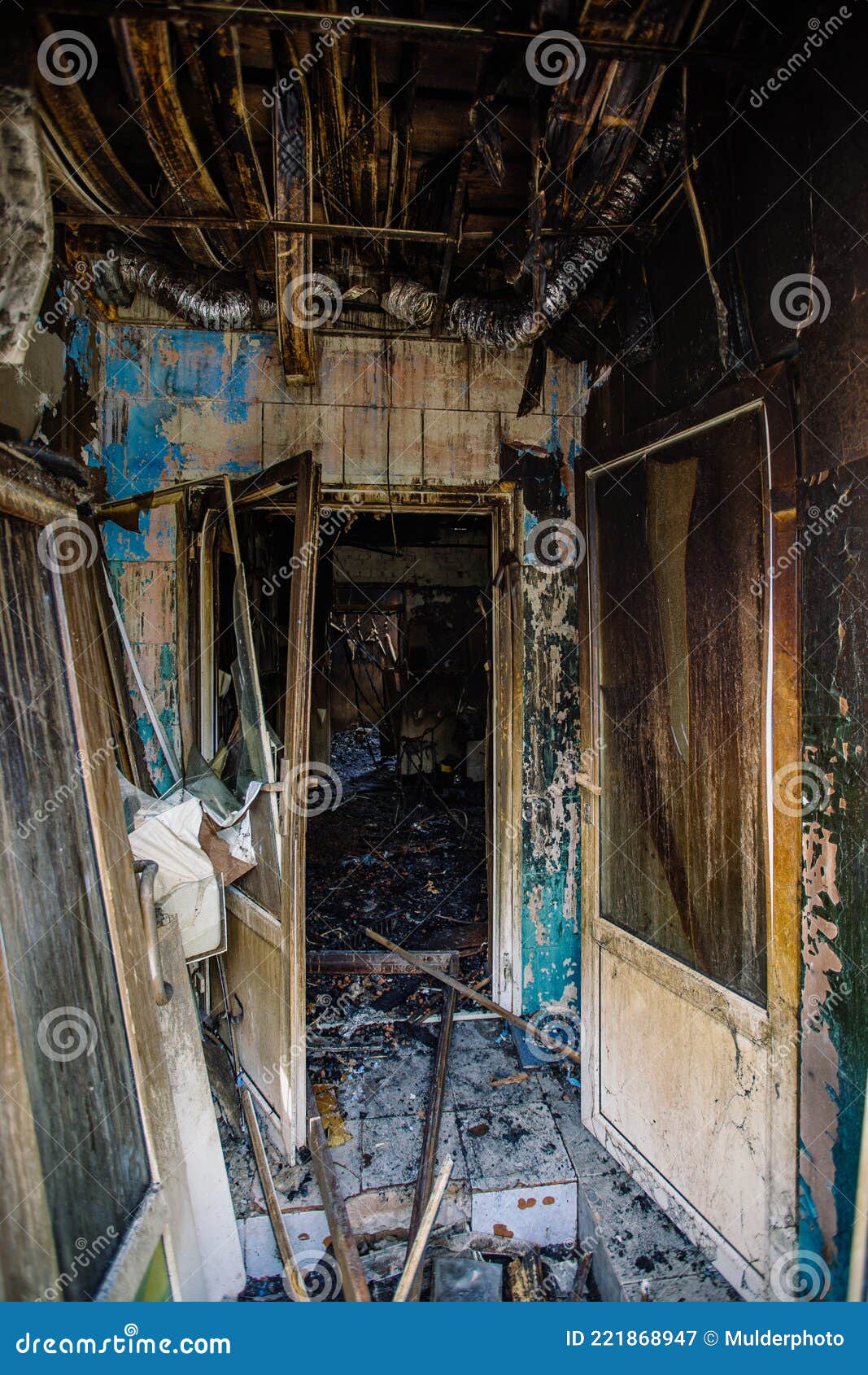 Burnt Out Shop after Fire with Charred Door Stock Image - Image of ...