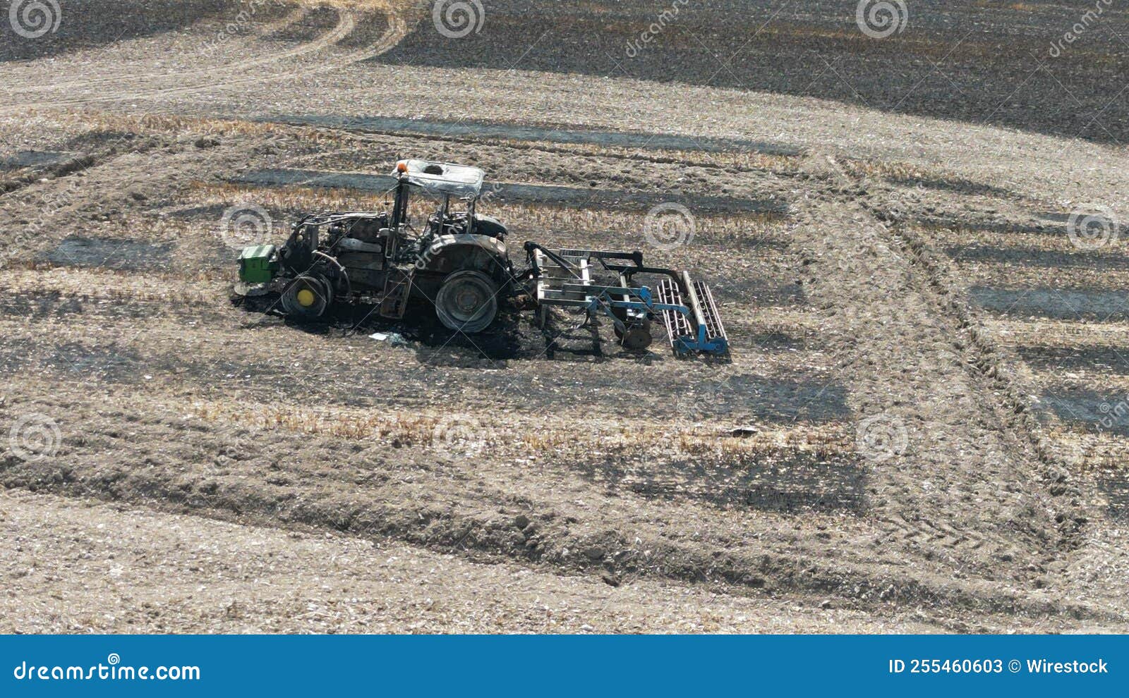 Burnt Out Tractor in Burnt Out Field. Editorial Stock Photo - Image of ...