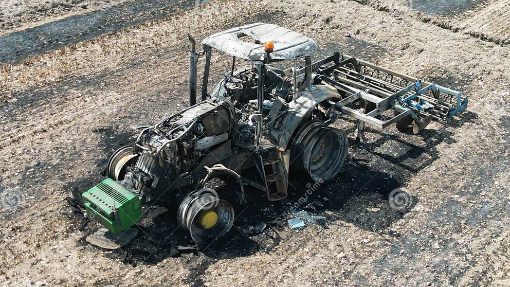 Burnt Out Tractor in Burnt Out Field Editorial Stock Image - Image of ...