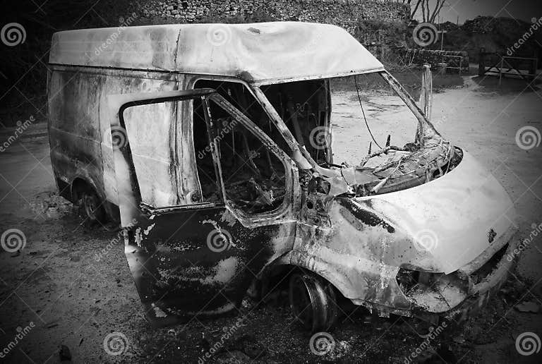 Burnt out van stock image. Image of park, ruined, white - 3883647