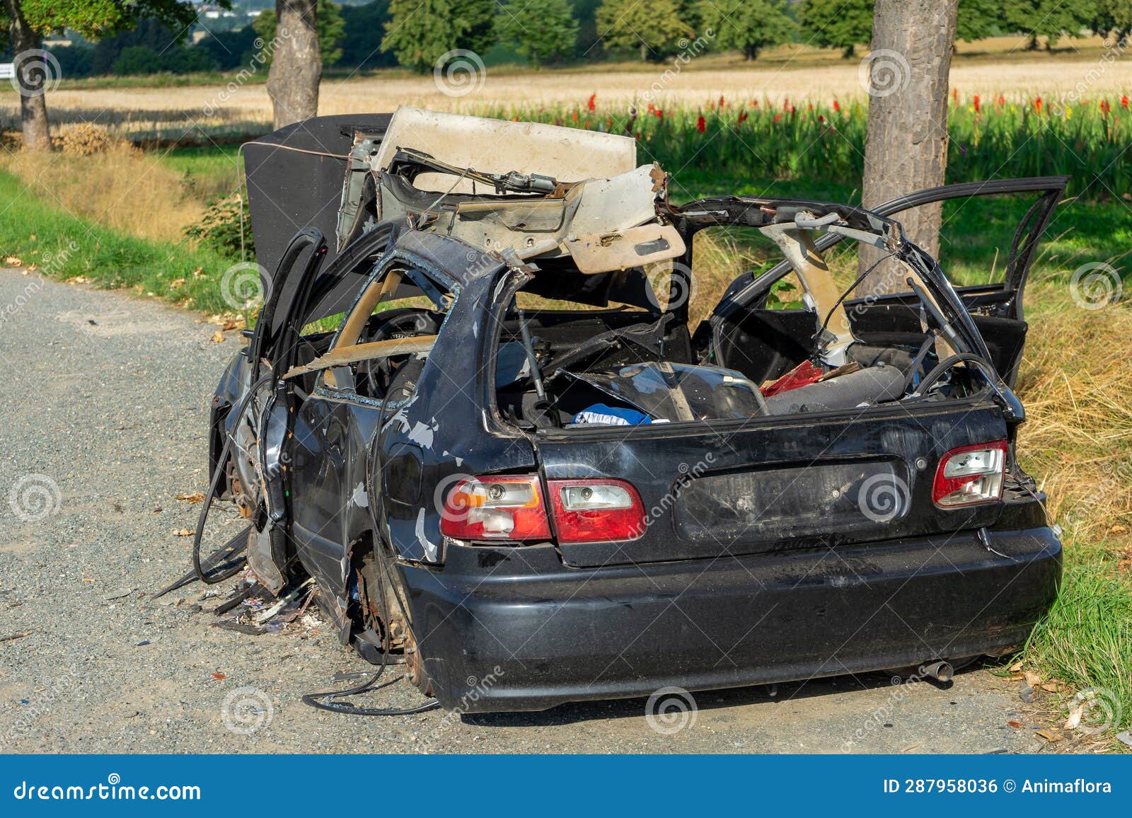 Burnt Out Wrecked Car after Roadside Explosion 01 Stock Photo - Image ...