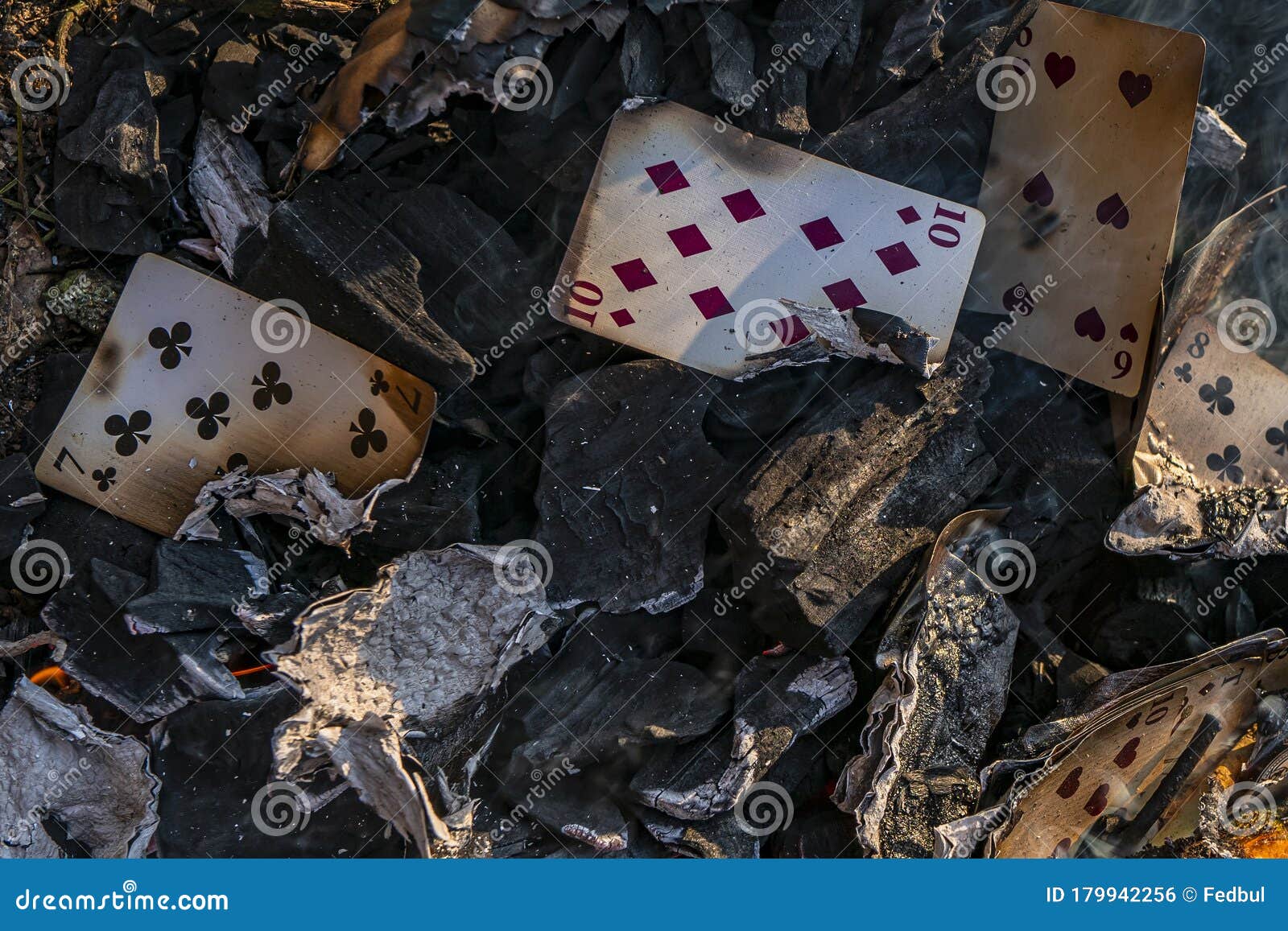 Burnt Playing Cards in Ashes after Fire Flame. Struggle with Gambling ...