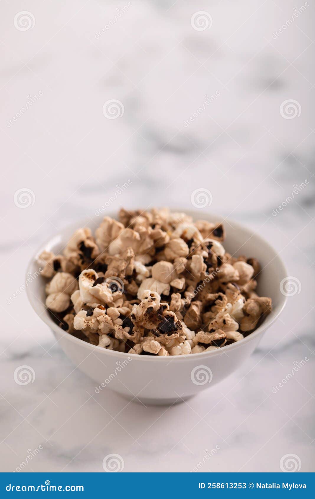 Burnt Popcorn in the Small White Bowl on Ceramic Stock Image - Image of ...