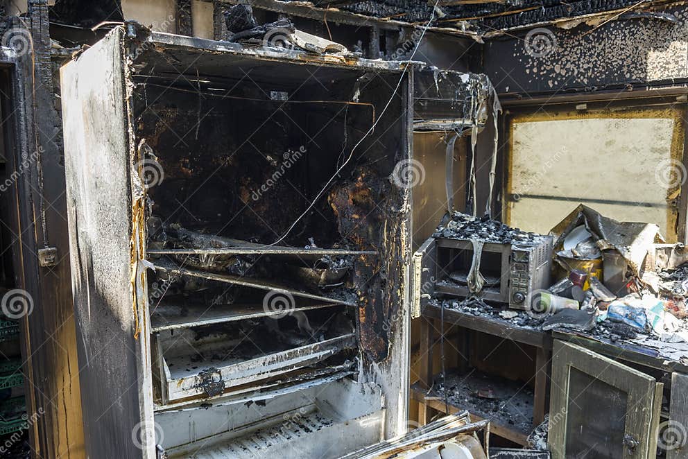 Burnt refrigerator stock photo. Image of home, fire - 167520742