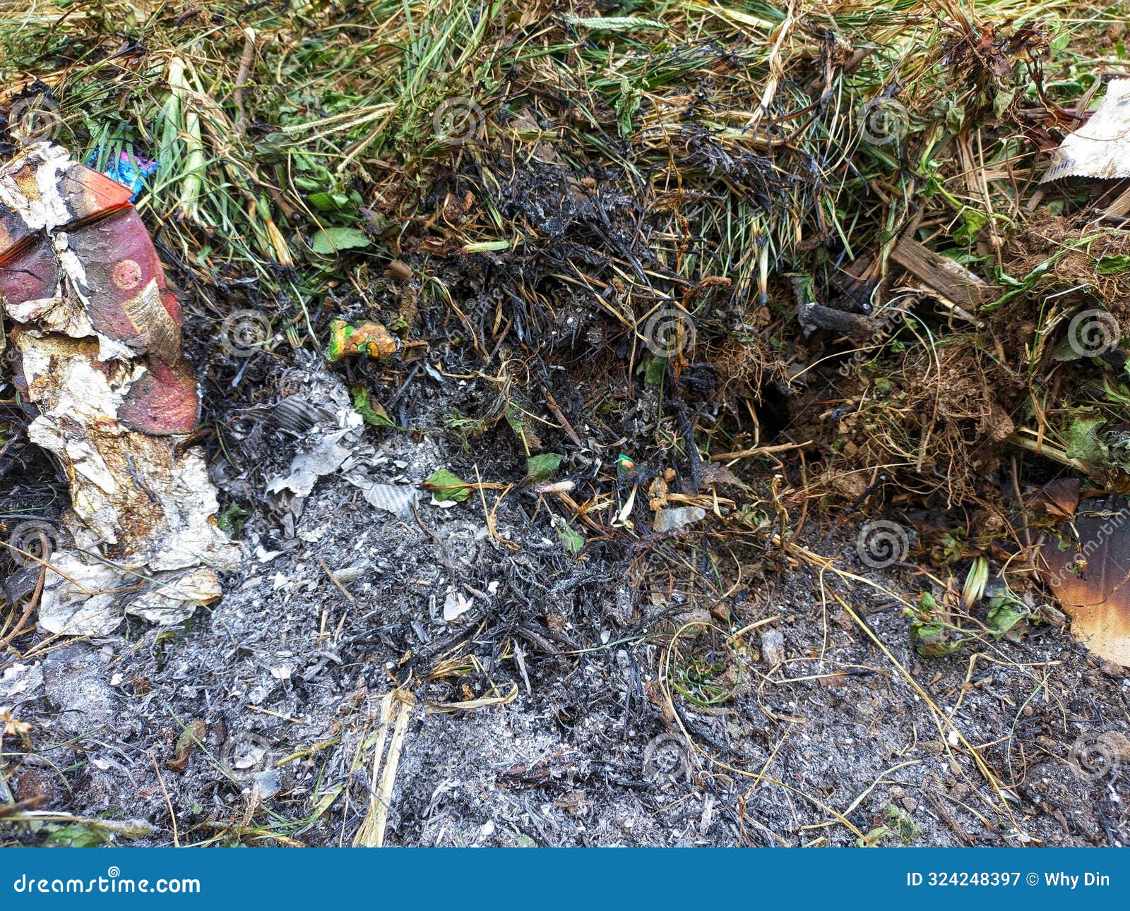 The Burnt Remains of Dead Garbage and Grass. Stock Image - Image of ...