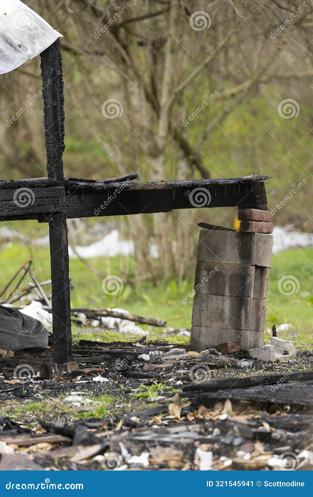 Burnt Remains of a Foundation after a Residential Structure Fire Stock ...