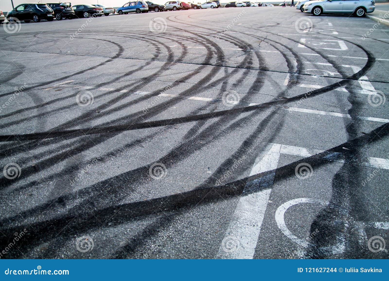 Burnt Rubber Traces on Asphalt Stock Photo - Image of close, away ...
