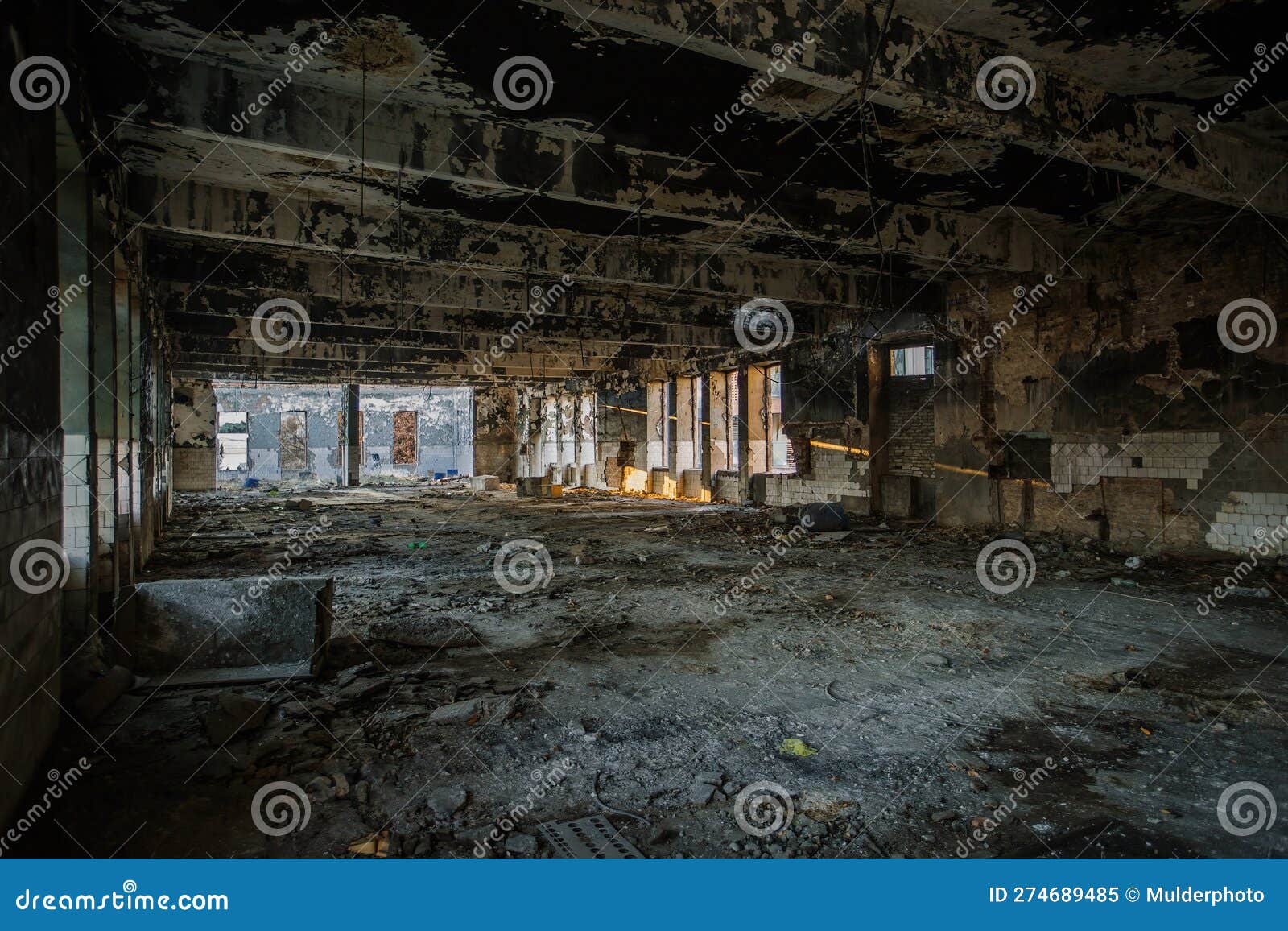 Burnt And Ruined Interior Of Industrial Building After Fire ...