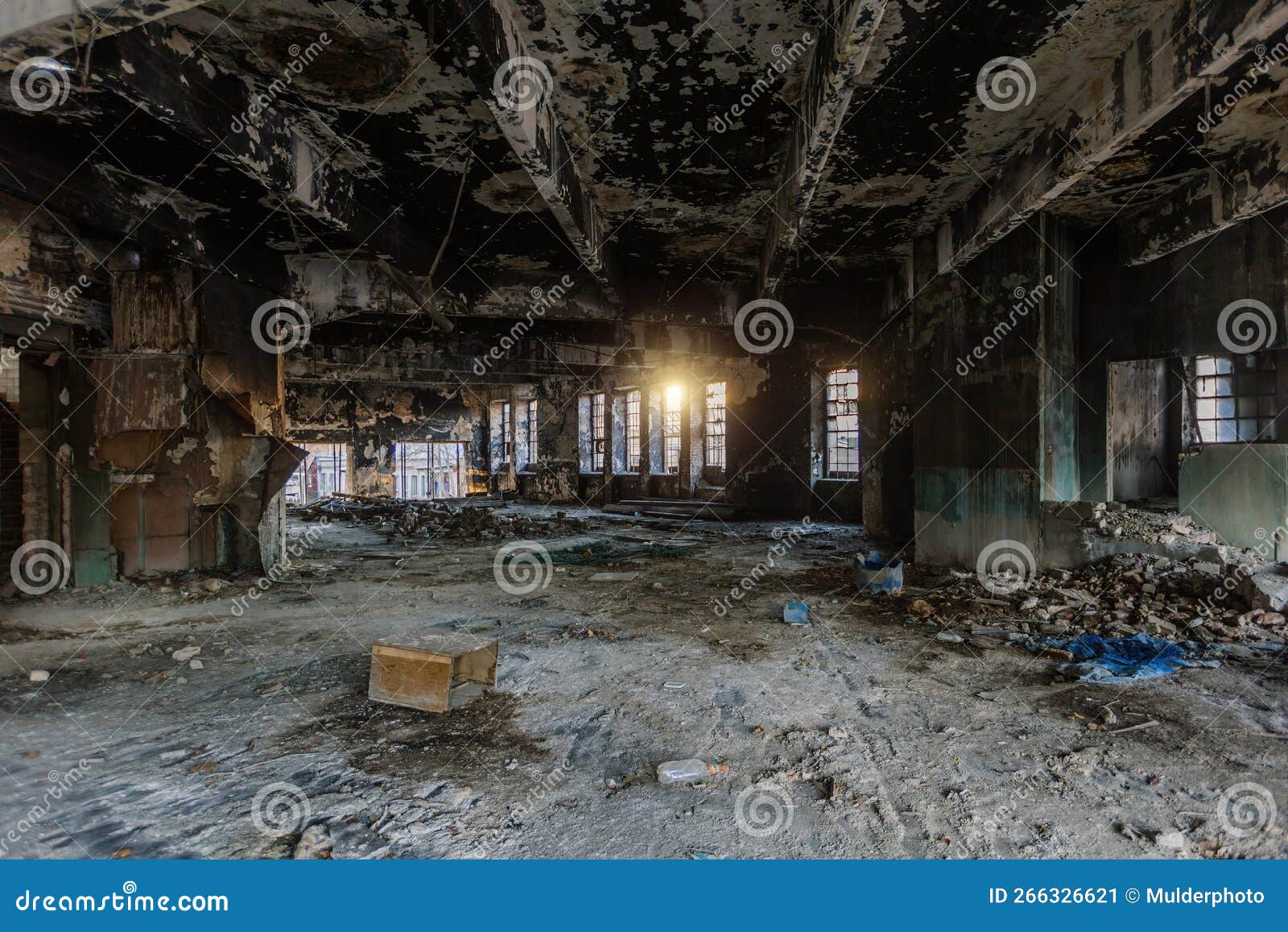 Burnt Ruined Industrial Building. Consequences of War or Fire Concept ... Burnt Ruined Industrial Building. Consequences of War or Fire Concept ...