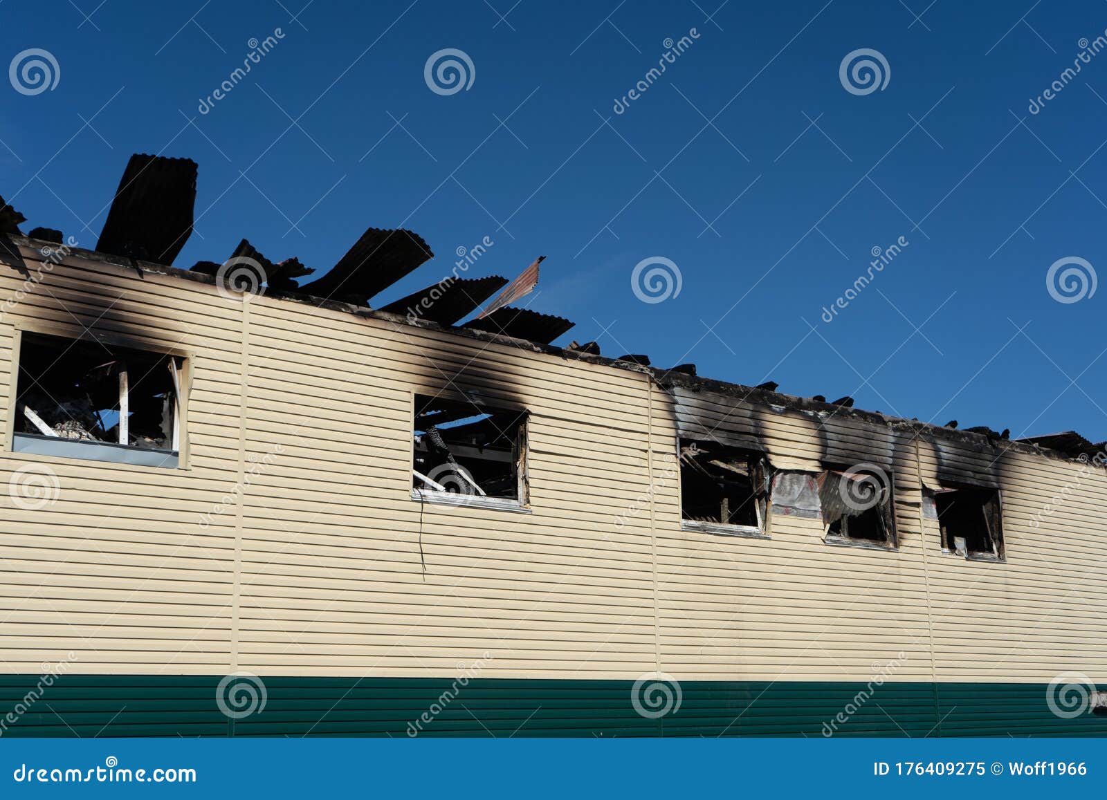 Burnt Shop with a Charred Wall and Broken Windows. the Consequences of ...