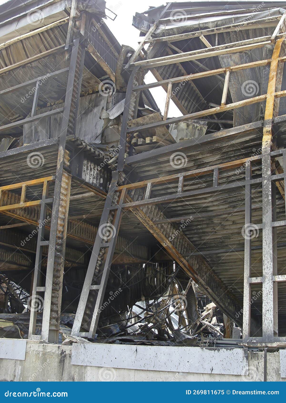 Burnt Structures of the Metal Frame of an Industrial Building after a ...