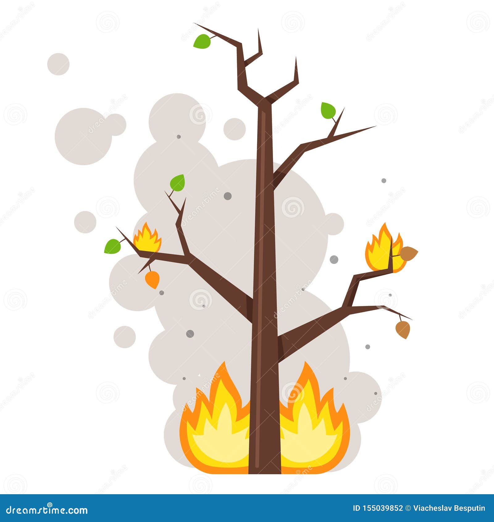 Burnt Tree. Flame on the Branches Stock Vector - Illustration of ...