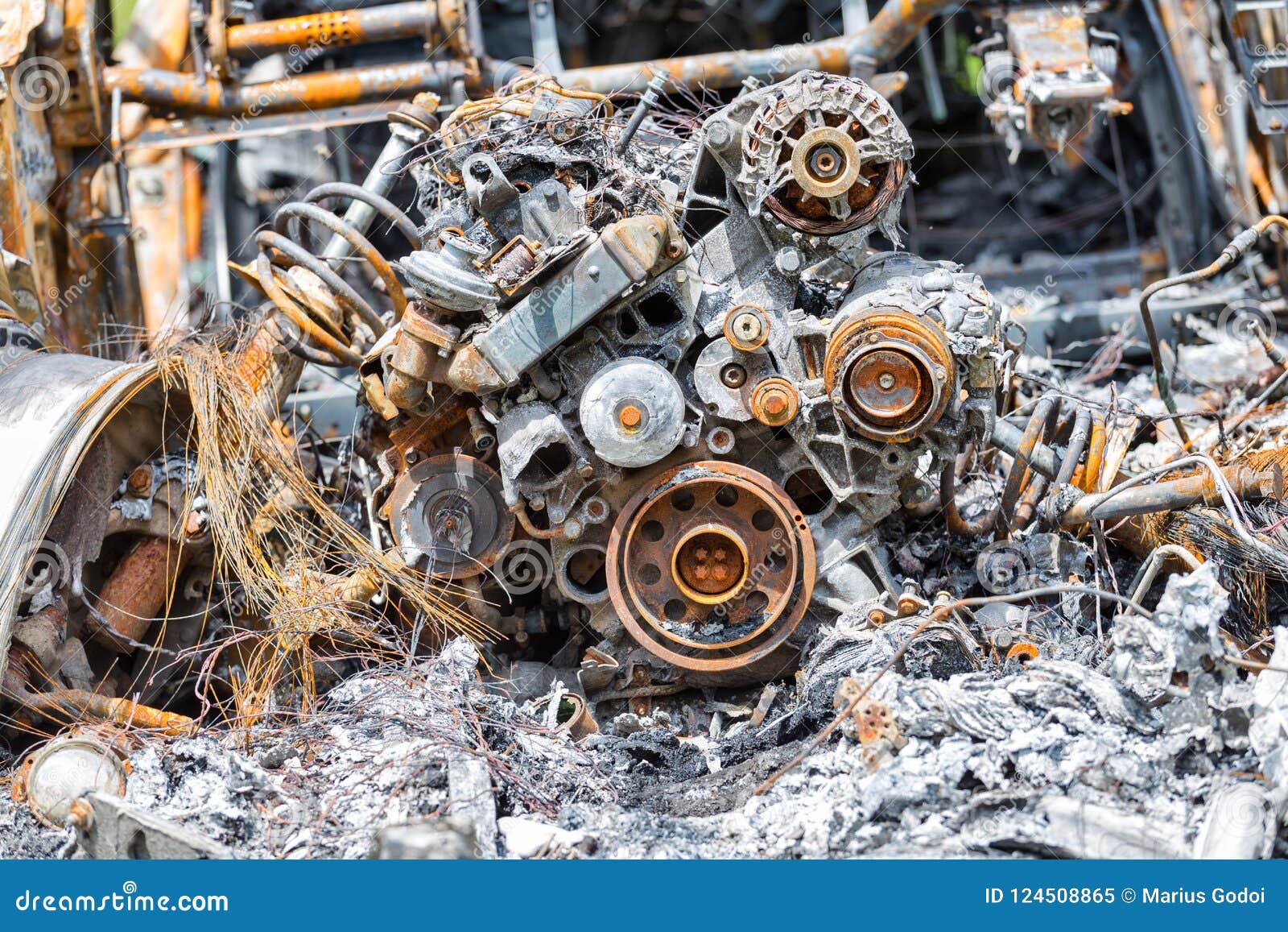 Burnt vehicle engine stock image. Image of damage, fire - 124508865