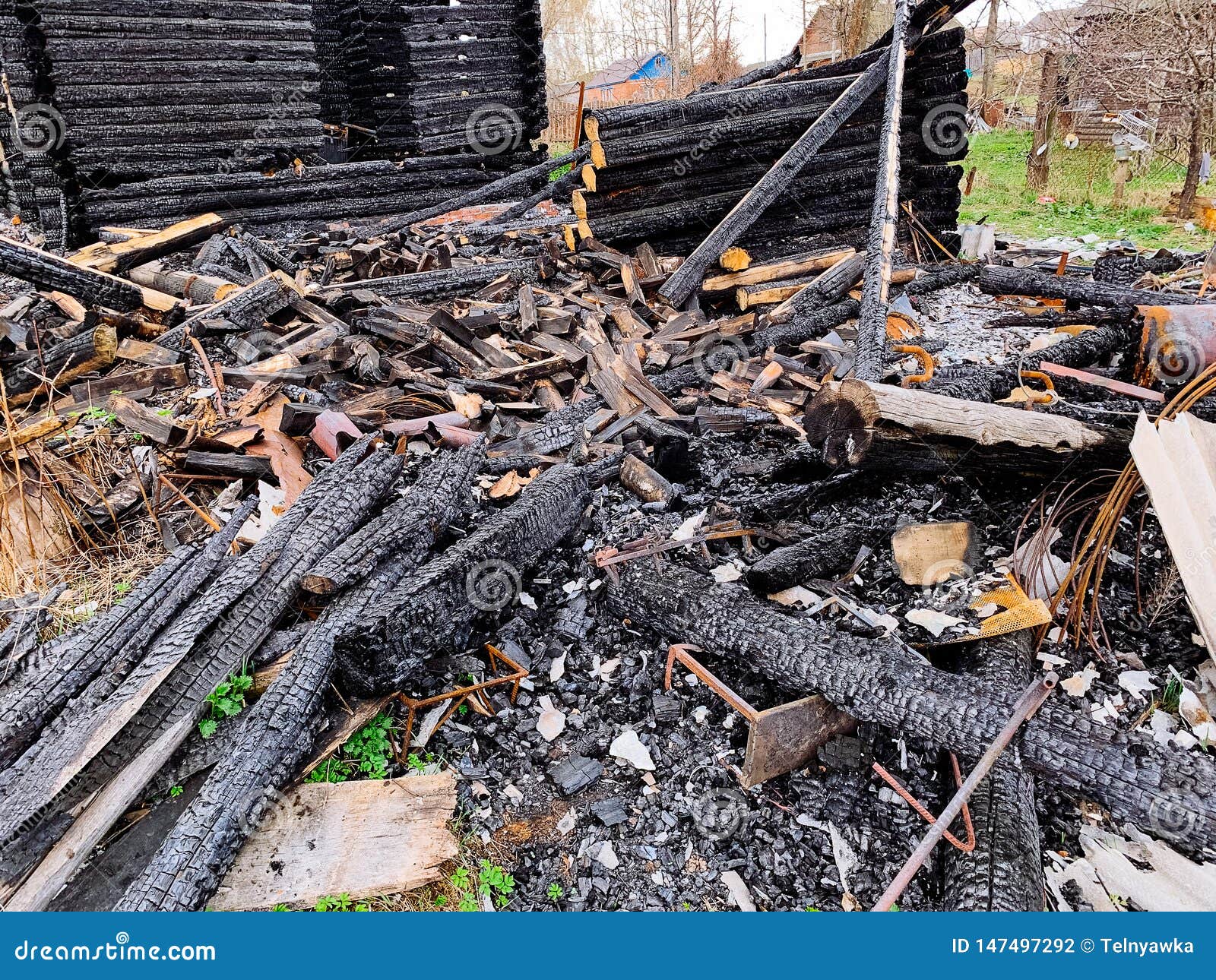 Burnt wooden house stock photo. Image of lumber, damaged - 147497292